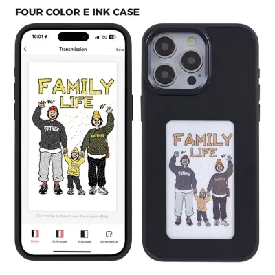 Inkzone For iPhone 15 Pro Case PC+TPU 4-Color E Ink Case DIY Smart ...